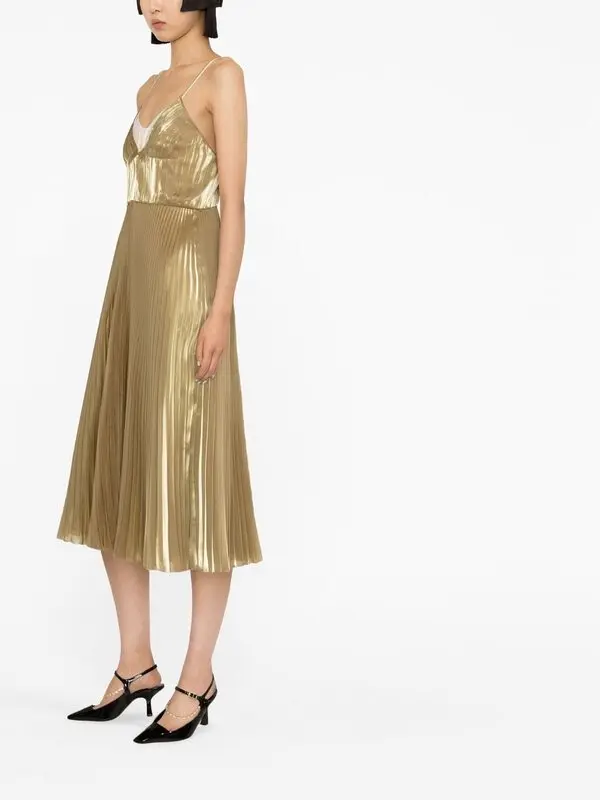 Prada Technical Voile Pleated Midi Dress - Gold