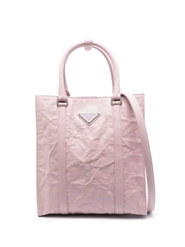 Prada Logo-plaque Crinkle-effect Tote Bag - Pink
