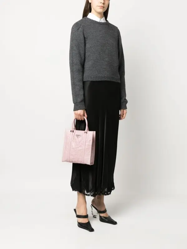 Prada Logo-plaque Crinkle-effect Tote Bag - Pink