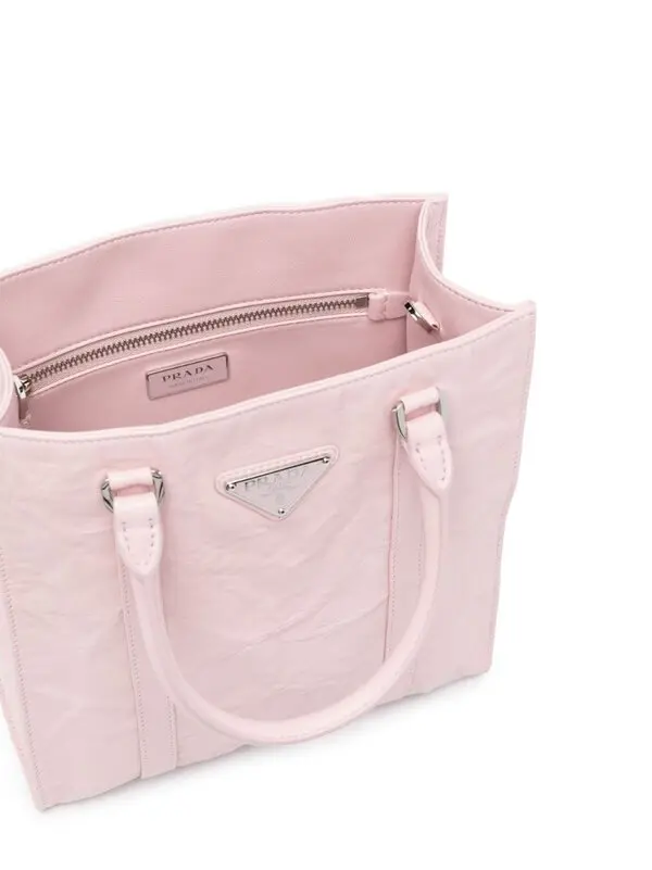 Prada Logo-plaque Crinkle-effect Tote Bag - Pink