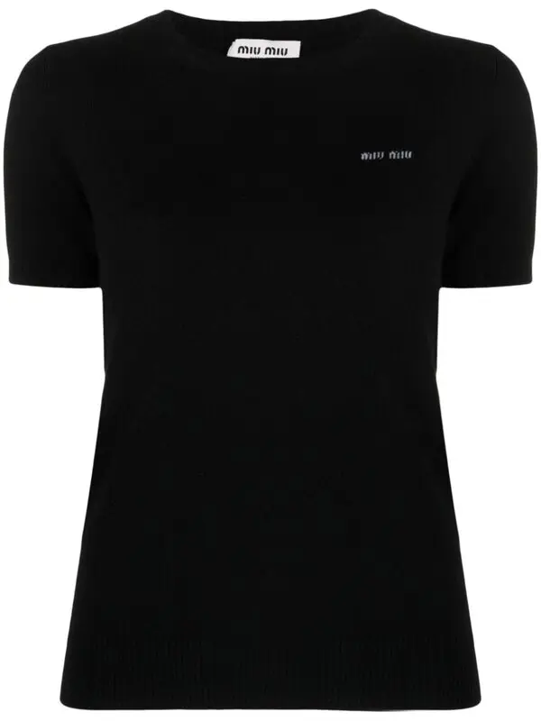 Miu Miu Logo-intarsia Knitted Cashmere Top