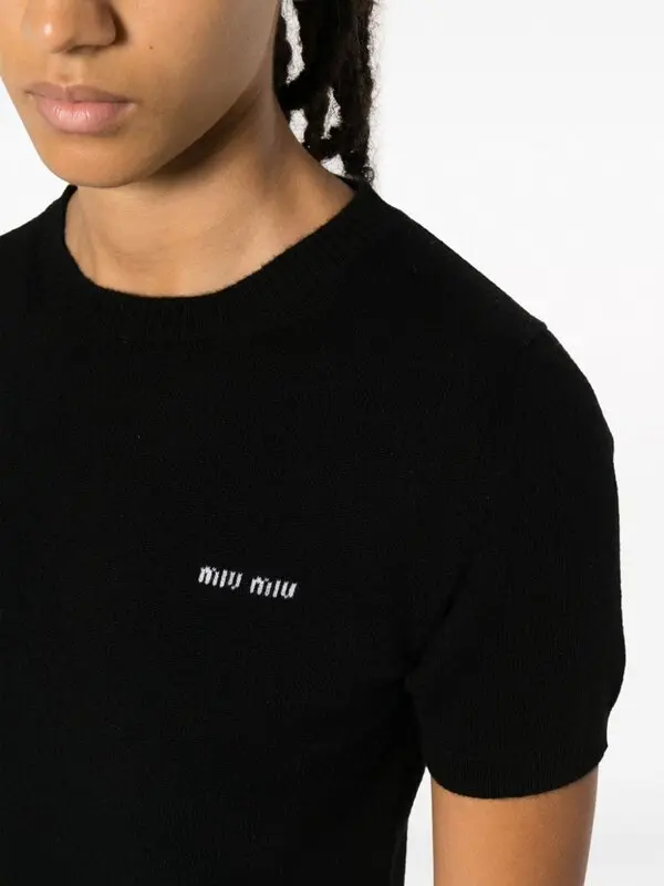 Miu Miu Logo-intarsia Knitted Cashmere Top