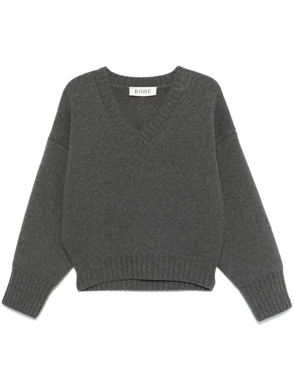 RÓHE V-neck Mélange Sweater - Grey