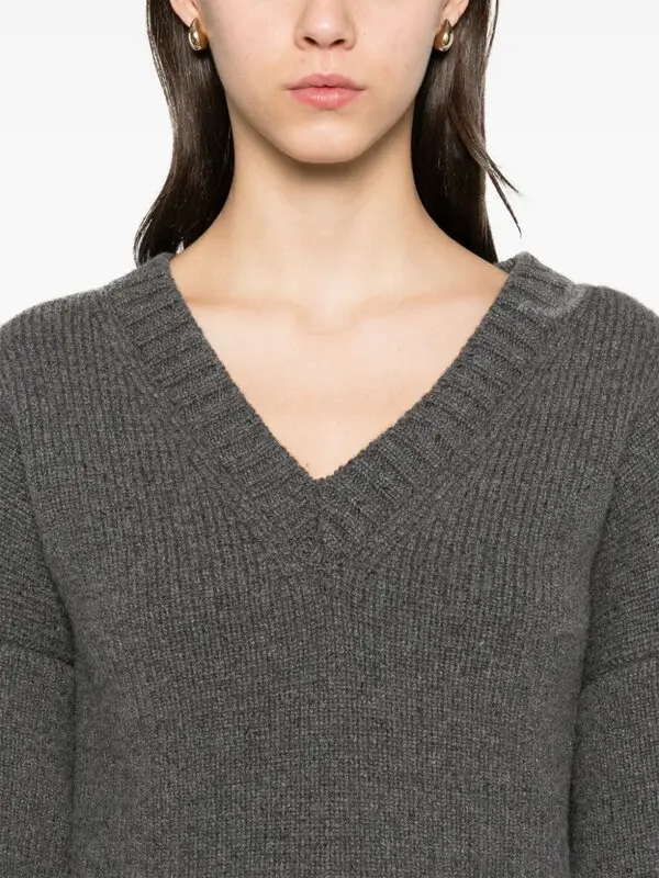 RÓHE V-neck Mélange Sweater - Grey