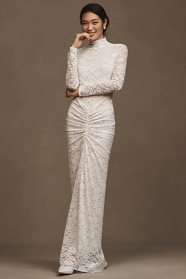 Ronny Kobo Ruched Lace Maxi Dress - Ivory