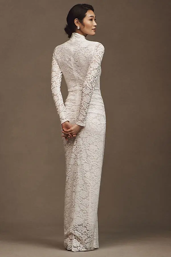 Ronny Kobo Ruched Lace Maxi Dress - Ivory