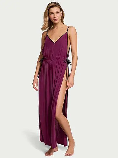 Victoria'S Secret Ribbed Modal Velvet-Trim Long Slip Dress In Pink - 53%  Off | Editorialist