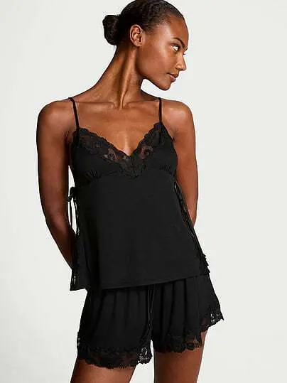 Victoria's Secret Sosoft™ Modal Ribbed Lace-trim Cami & Shorts Set - Black