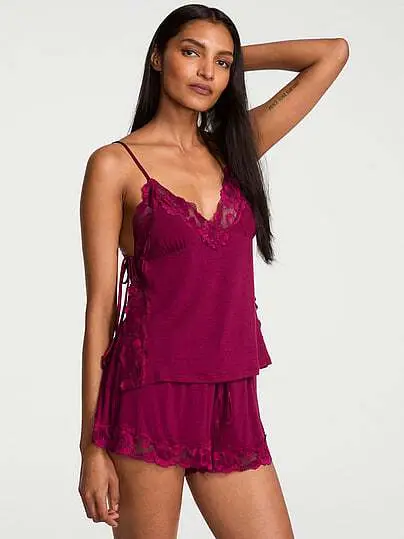 Victoria's Secret Sosoft™ Modal Ribbed Lace-trim Cami & Shorts Set - Pink