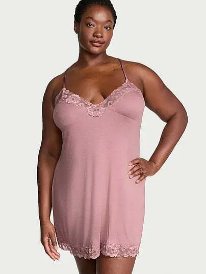 Victoria's Secret Sosoft™ Modal Ribbed Lace-trim Cross-back Slip Dress - Pink
