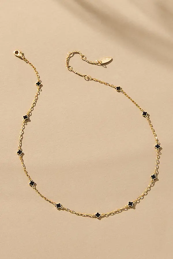 Anthropologie Tiny Clover Chain Necklace - Black