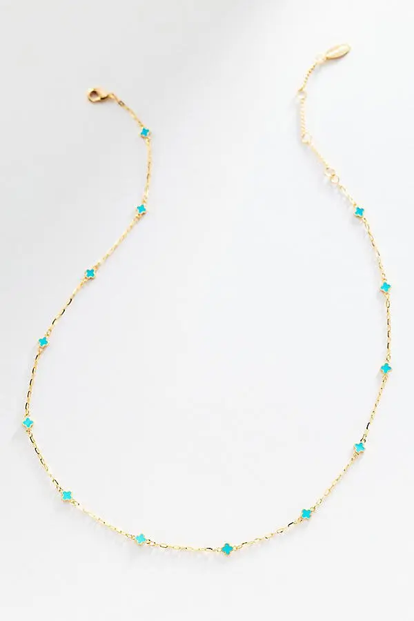 Anthropologie Ty Clover Chain Necklace - Blue Pattern