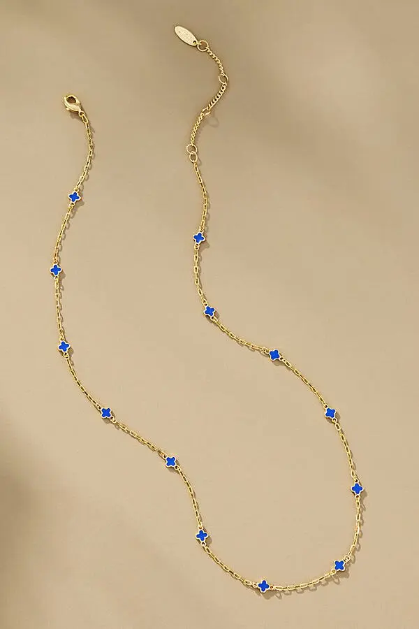 Anthropologie Tiny Clover Chain Necklace - Blue