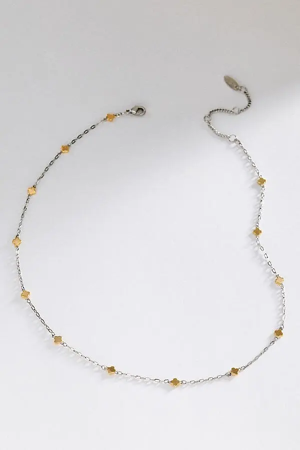 Anthropologie Ty Clover Chain Necklace - Gold & Silver