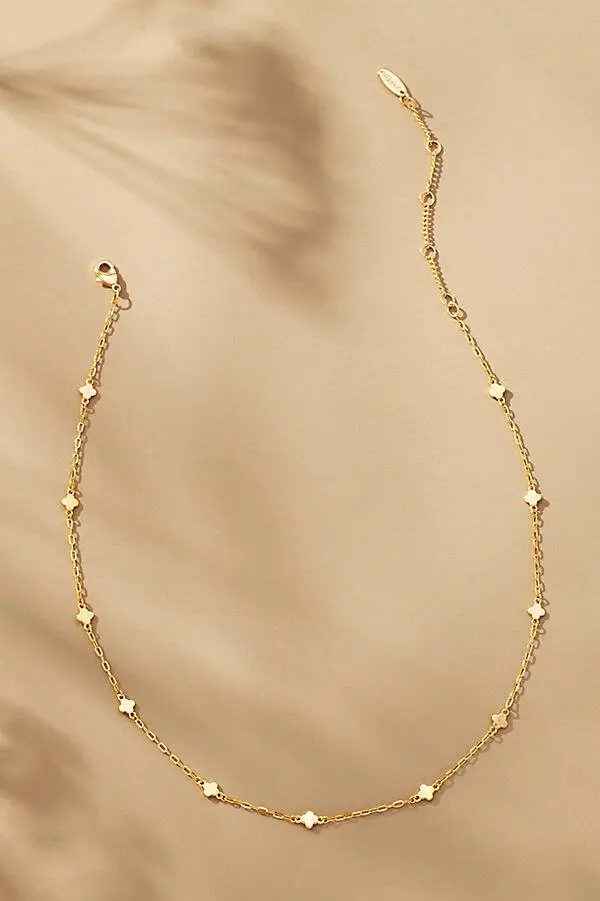 Anthropologie Tiny Clover Chain Necklace - Gold