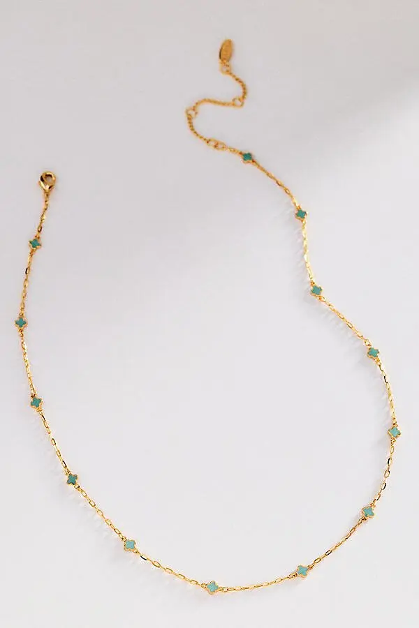 Anthropologie Tiny Clover Chain Necklace - Light Blue
