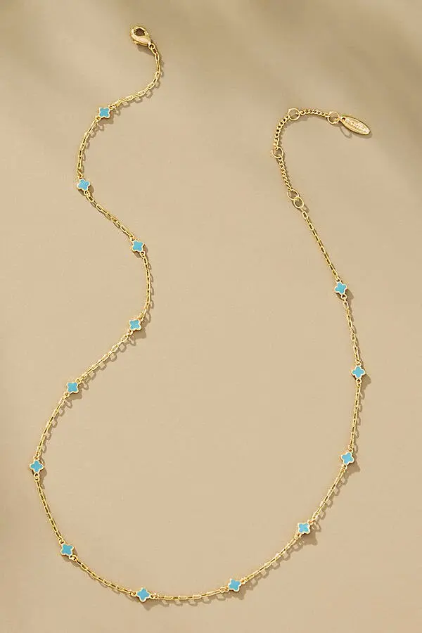 Anthropologie Tiny Clover Chain Necklace - Light Denim