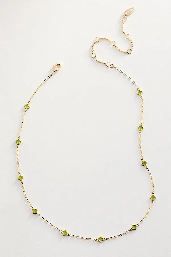 Anthropologie Ty Clover Chain Necklace - Lime