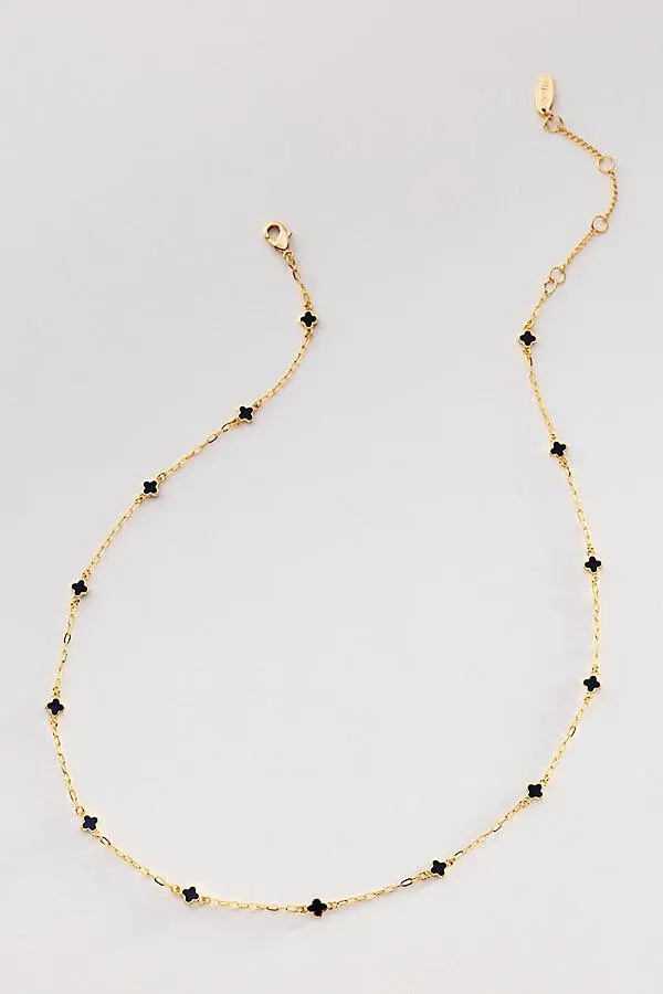 Anthropologie Tiny Clover Chain Necklace - Navy