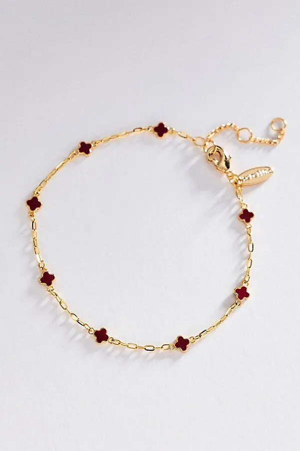 Anthropologie Ty Clover Chain Necklace - Red Berry