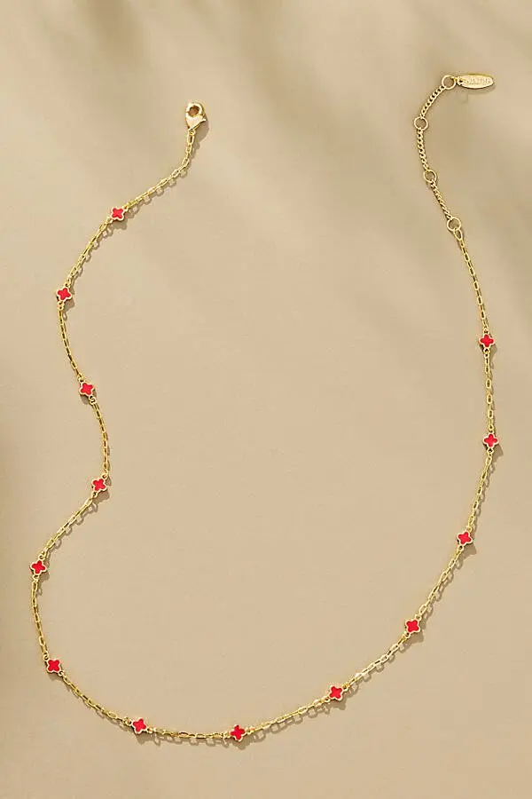 Anthropologie Tiny Clover Chain Necklace - Red