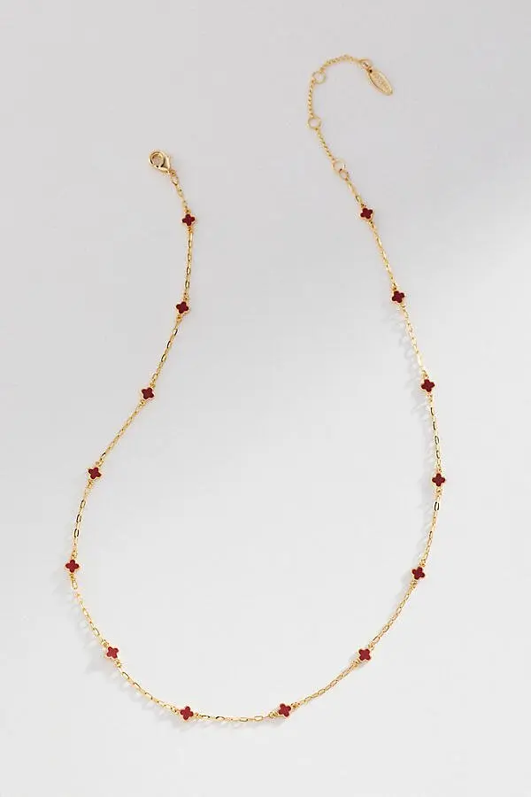 Anthropologie Tiny Clover Chain Necklace - Rose