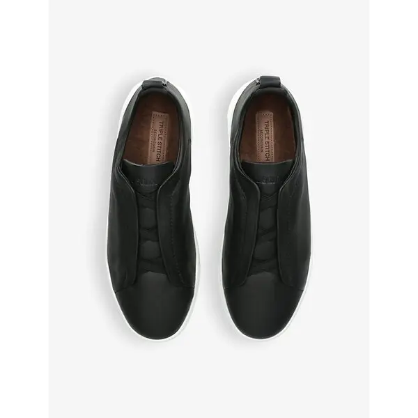 Zegna X3 Triple Stitch Secondskin Shearling Leather Low-top Trainers - Black