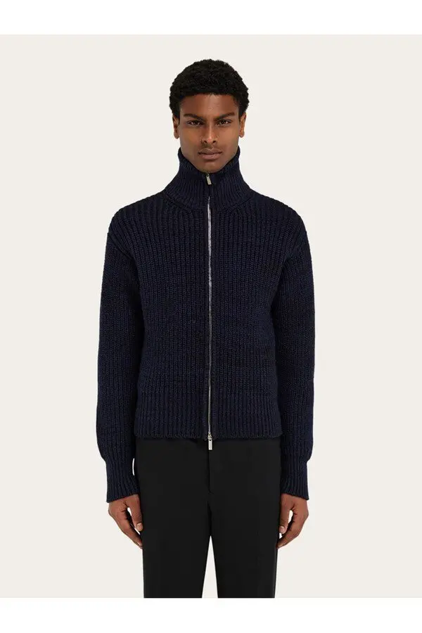 FERRAGAMO Knitted Virgin Wool Blouson - Black