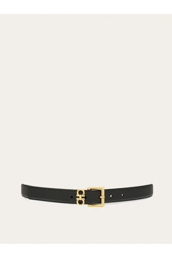 FERRAGAMO Double Gancini Fixed Belt - Black