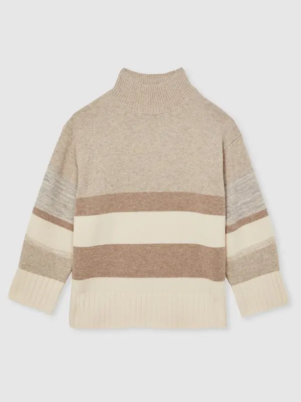 REISS Wool Funnel-neck Striped Jumper