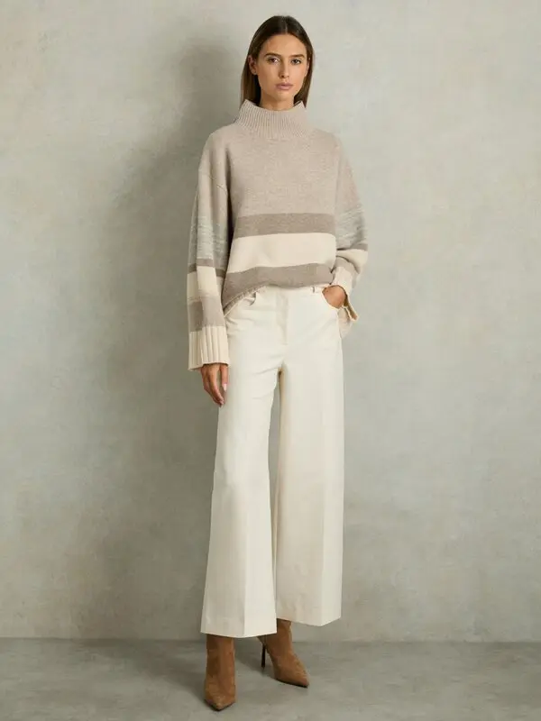 REISS Wool Funnel-neck Striped Jumper