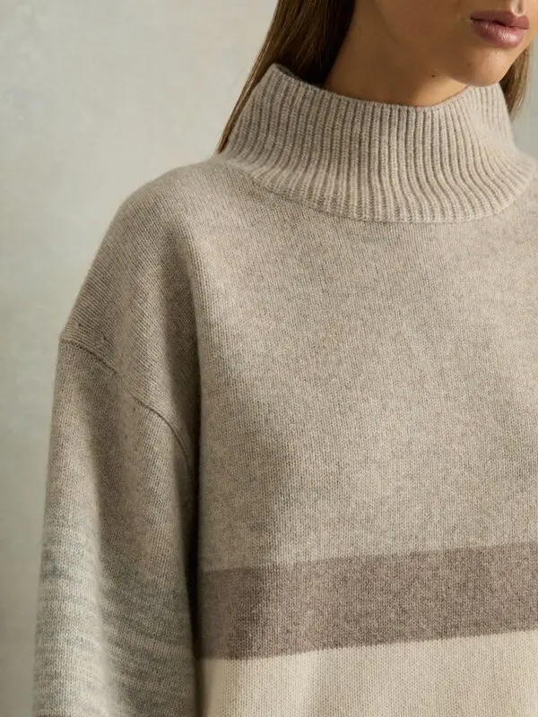 REISS Wool Funnel-neck Striped Jumper