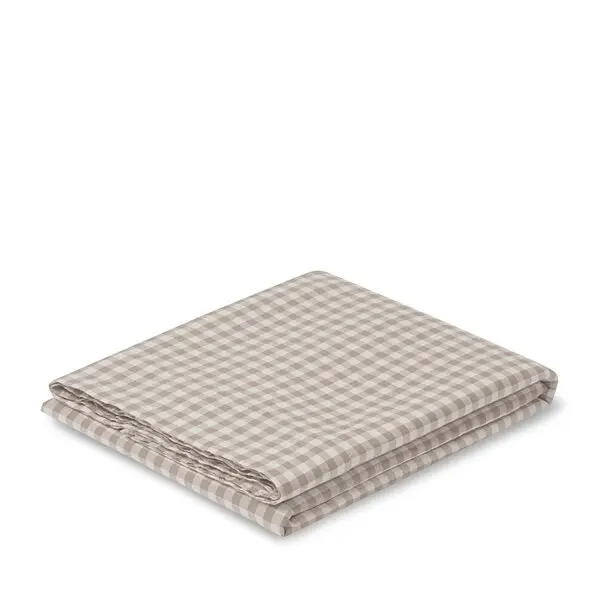 PIGLET IN BED Gingham Linen Flat Sheet - Mushroom Gingham