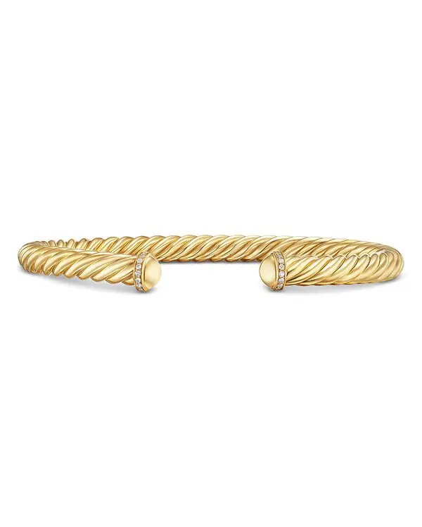 David Yurman 18k Yellow Cable Cuff Bracelet With Diamonds - Gold