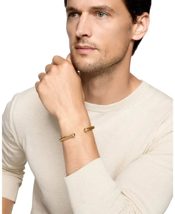 David Yurman 18k Yellow Cable Cuff Bracelet With Diamonds - Gold