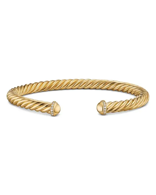 David Yurman 18k Yellow Cable Cuff Bracelet With Diamonds - Gold