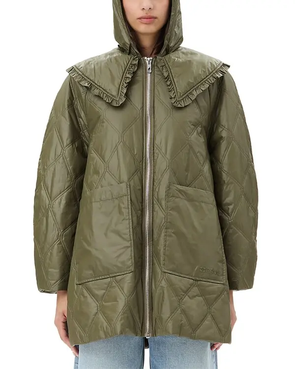 GANNI Shiny Quilted Midi Jacket