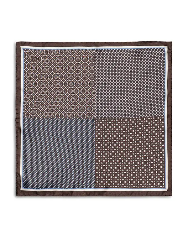 Eton Four Sided Silk Pocket Square - Off White/brown