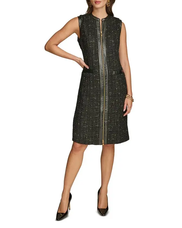 Donna Karan New York Faux Leather Tweed Shift Dress In Black/Gold - 50% Off  | Editorialist