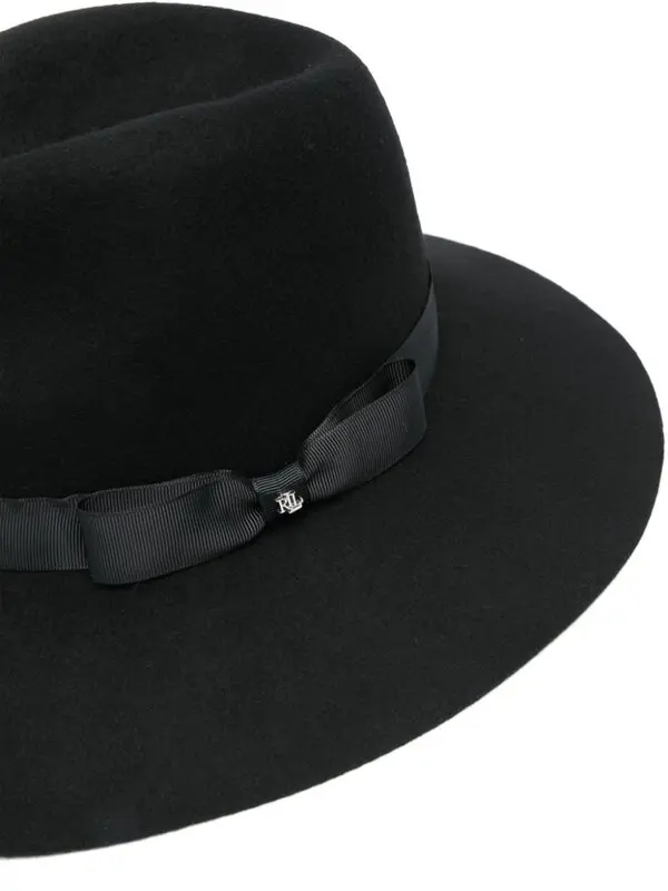 New! Ralph Lauren Black Wool Fedora Hat Polo Ralph Lauren logo-embroidered Wool Fedora Hat | Black  main image 4