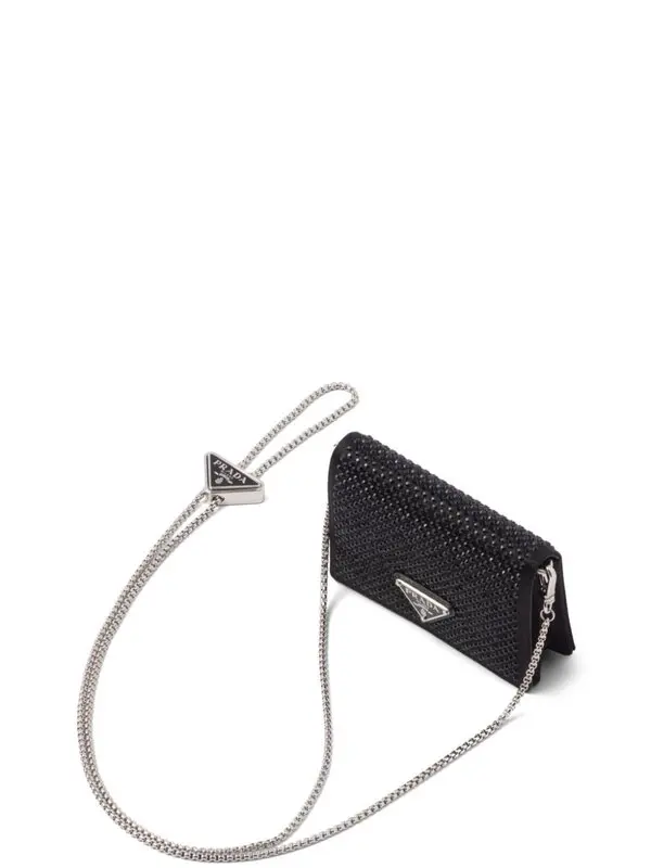 Prada Crystal-embellished Satin Card Holder - Black