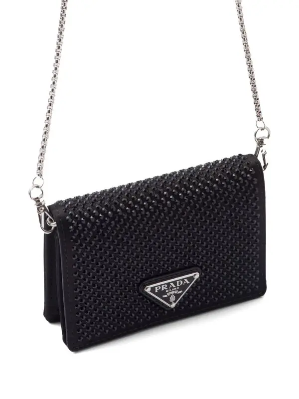 Prada Crystal-embellished Satin Card Holder - Black