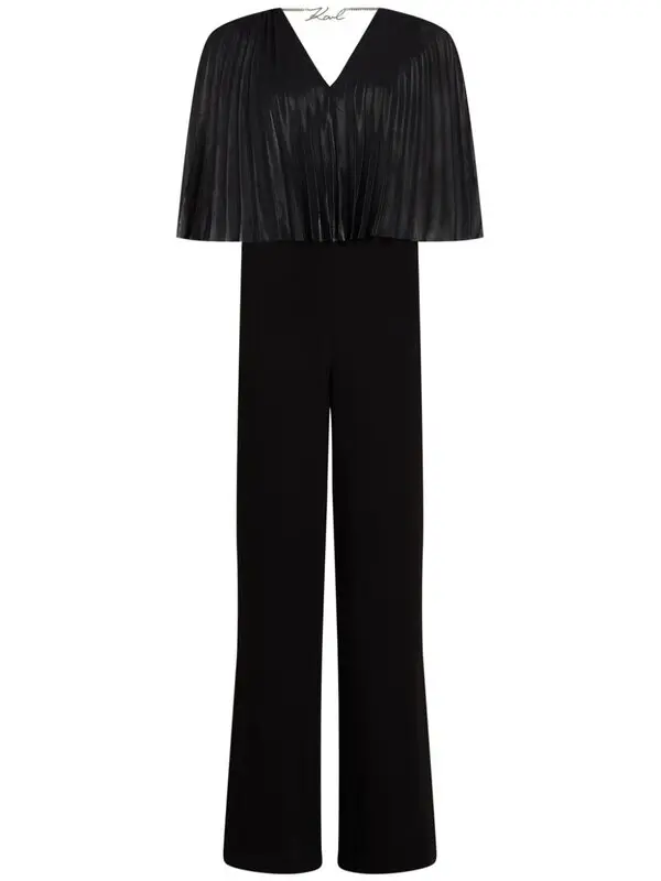 Karl Lagerfeld Pleated Cape Jumpsuit - Black