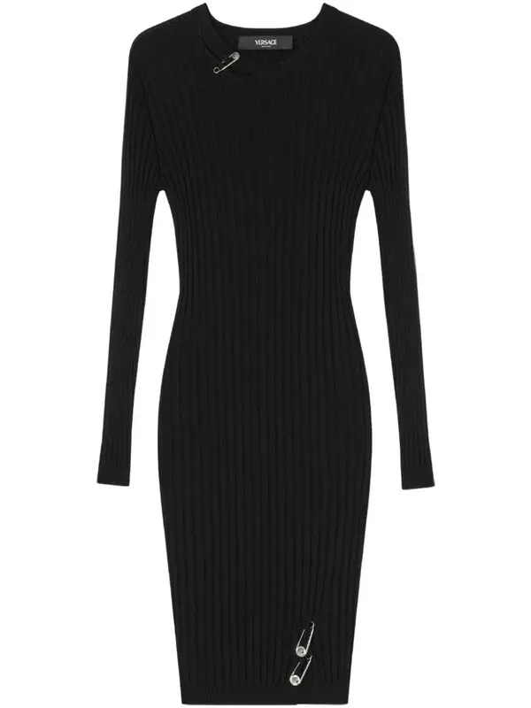 Versace Safety Pin Ribbed-knit Mini Dress