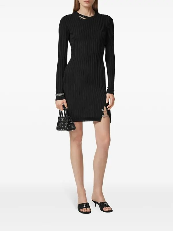 Versace Safety Pin Ribbed-knit Mini Dress
