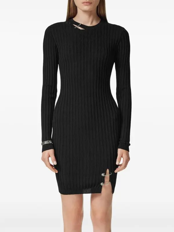 Versace Safety Pin Ribbed-knit Mini Dress