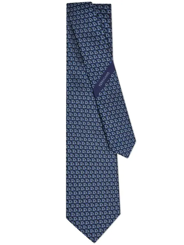 FERRAGAMO Gancini Jacquard Tie - Blue