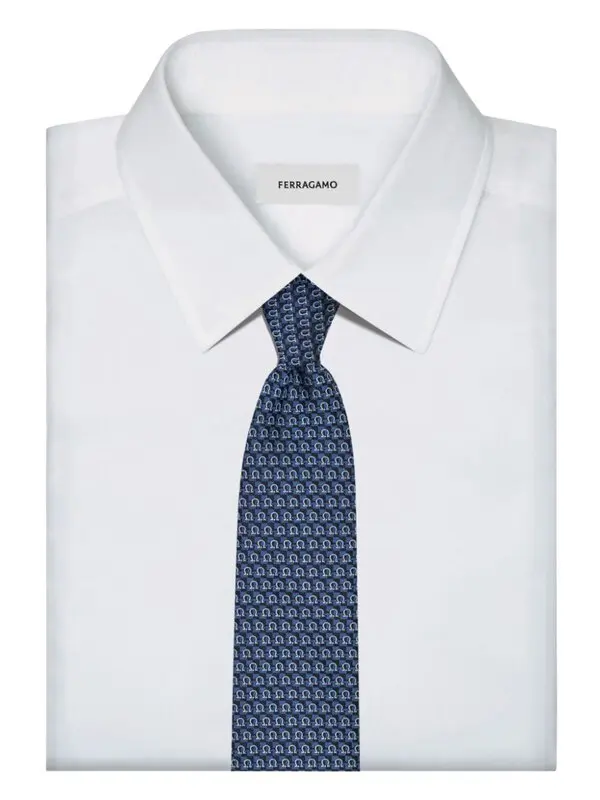 FERRAGAMO Gancini Jacquard Tie - Blue