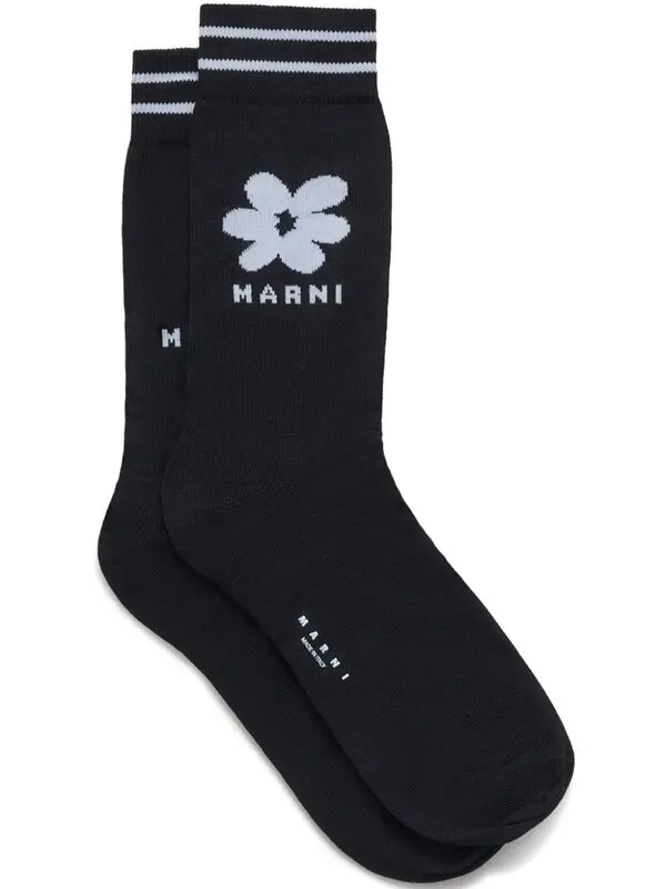 Marni Logo-jacquard Striped Socks - Black