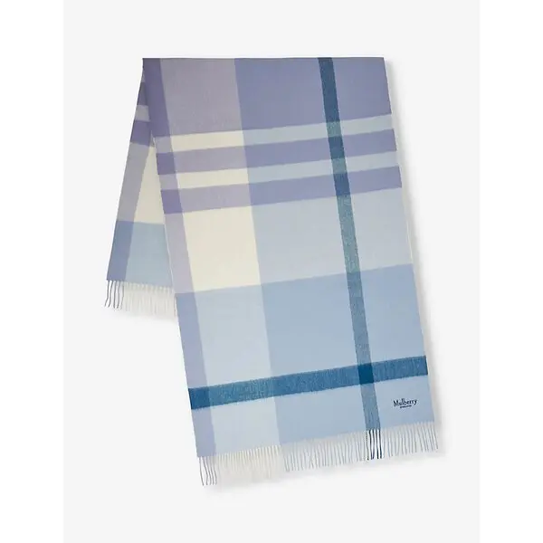 Mulberry Large-check Merino-wool Scarf - Poplin Blue-white